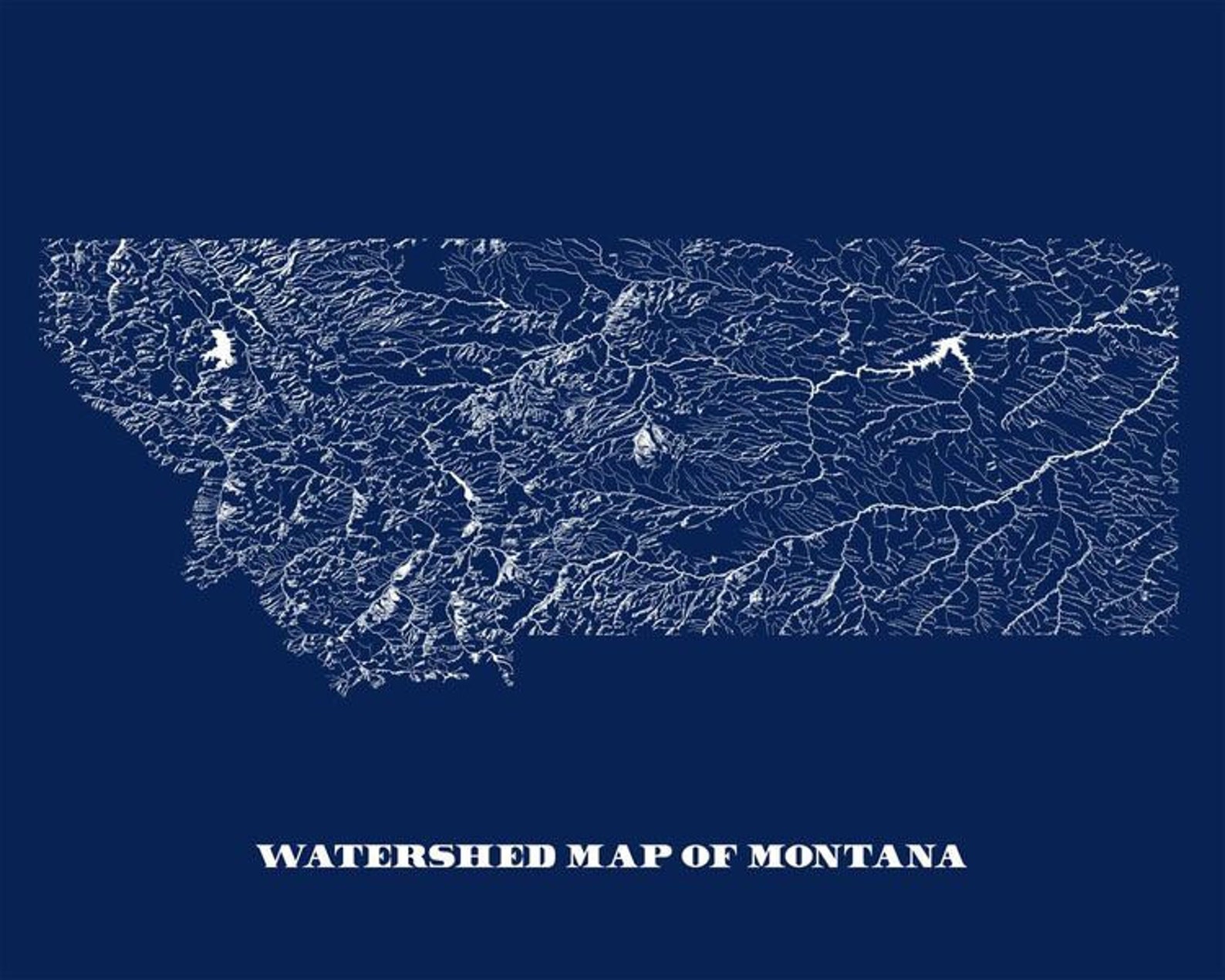 Montana Waterways, Watershed Map of Montana, Wall Art Wyoming,miles ...