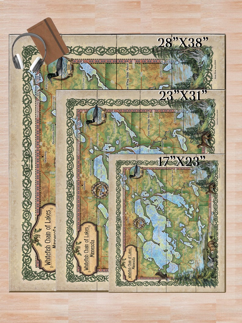 Minnesota Whitefish Chain of Lakes Lake Map Art Map Art on Wood or ...