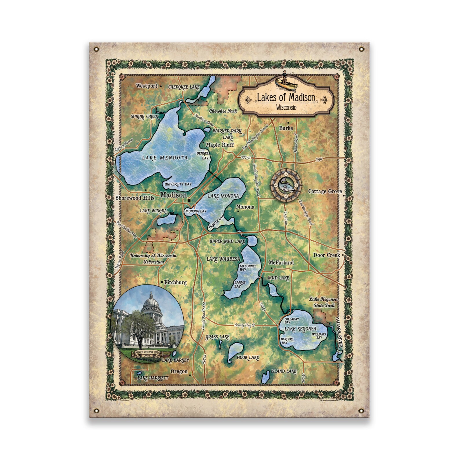 Lakes of Madison Wisconsin Lake Map Art Map Art on Wood or Metal for ...