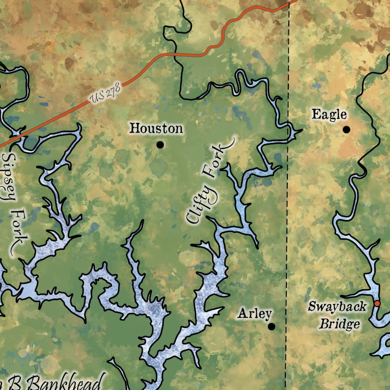 Lewis Smith Lake Alabama Map Art Print Poster Vintage Style - Etsy