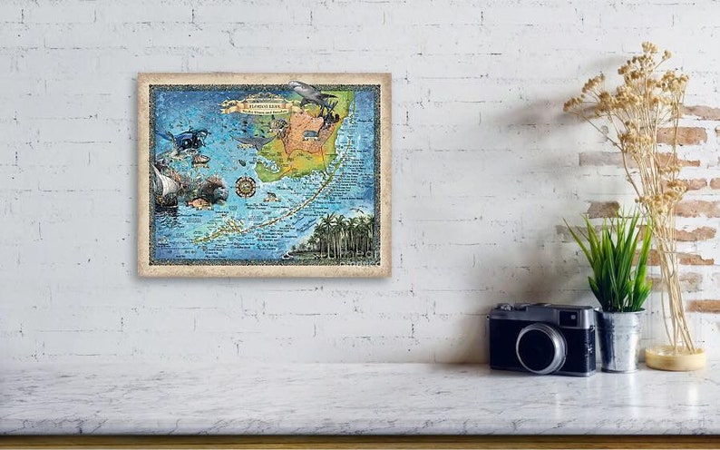 Florida Keys Scuba Diving Map, Key West Map, Coastal Vintage, Diver ...