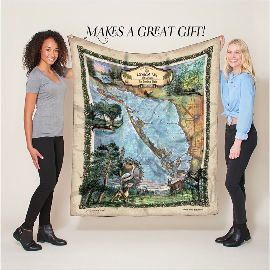 Sarasota Longboat Key Florida Map Blanket Double Stitched Edges Cozy ...
