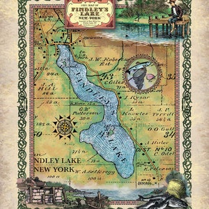 Findley Lake, New York, Custom Lake Maps, Lake House, Lake Art, Lake ...
