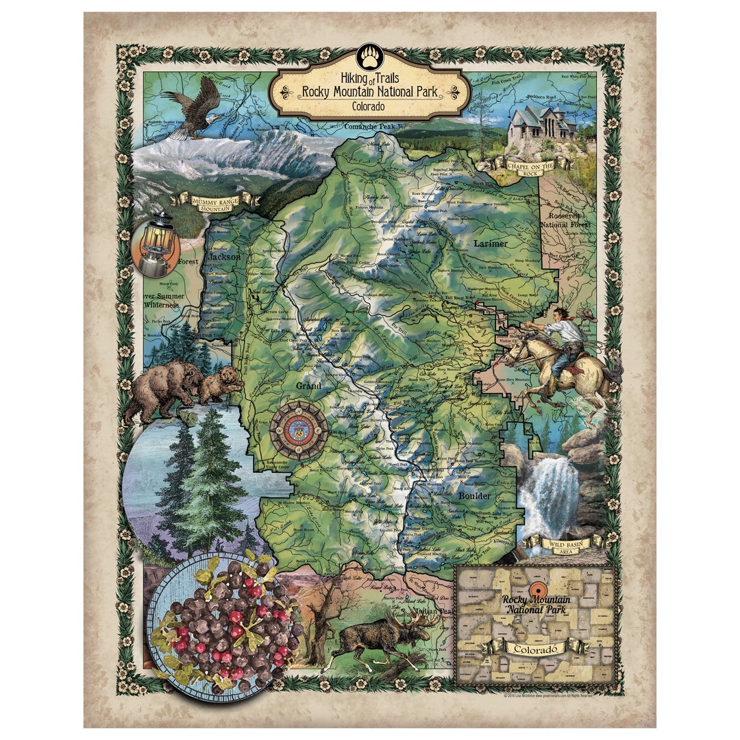 ROCKY MOUNTAIN NATIONAL Park Map, Rocky Mountain National Park Poster ...
