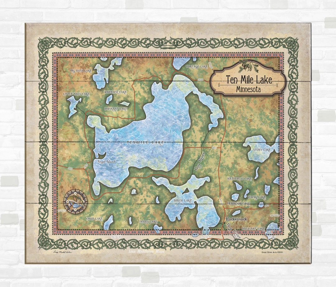 Ten Mile Lake Minnesota Lake Map Art Map Art on Wood or Metal for Lake ...