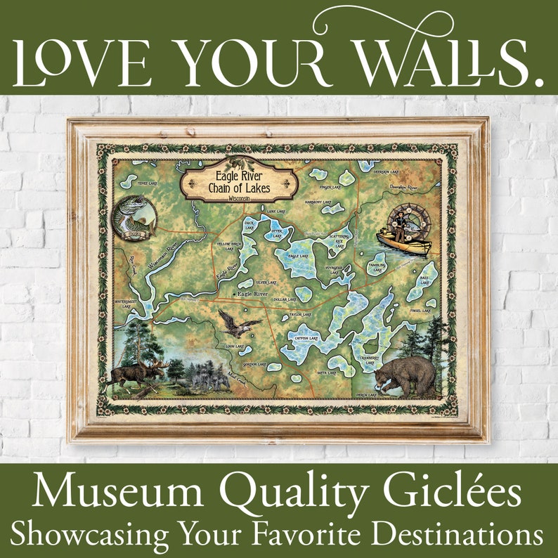 Eagle River Chain of Lake Wisconsin Historic Map Art Print Poster ...