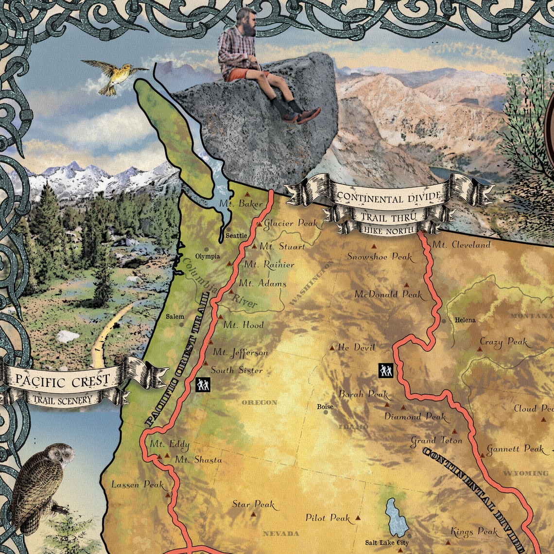 Hiker Gift Hiking Map Hiking Maps Maps Hiking Hiking Gift - Etsy