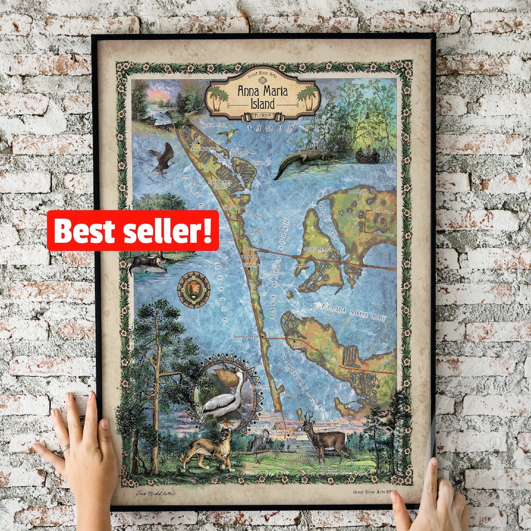 ANNA MARIA ISLAND, Anna Maria Map, Florida Map, Florida Gifts, Coastal ...