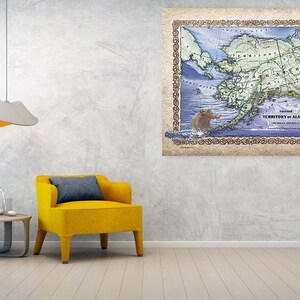 Alaska Map, Alaska Art, Alaska Wall Art, Old World Decor, Map Art ...