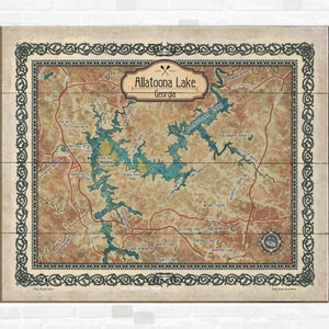Lake Allatoona Georgia Lake Map Art Map Art on Wood or Metal for Lake ...