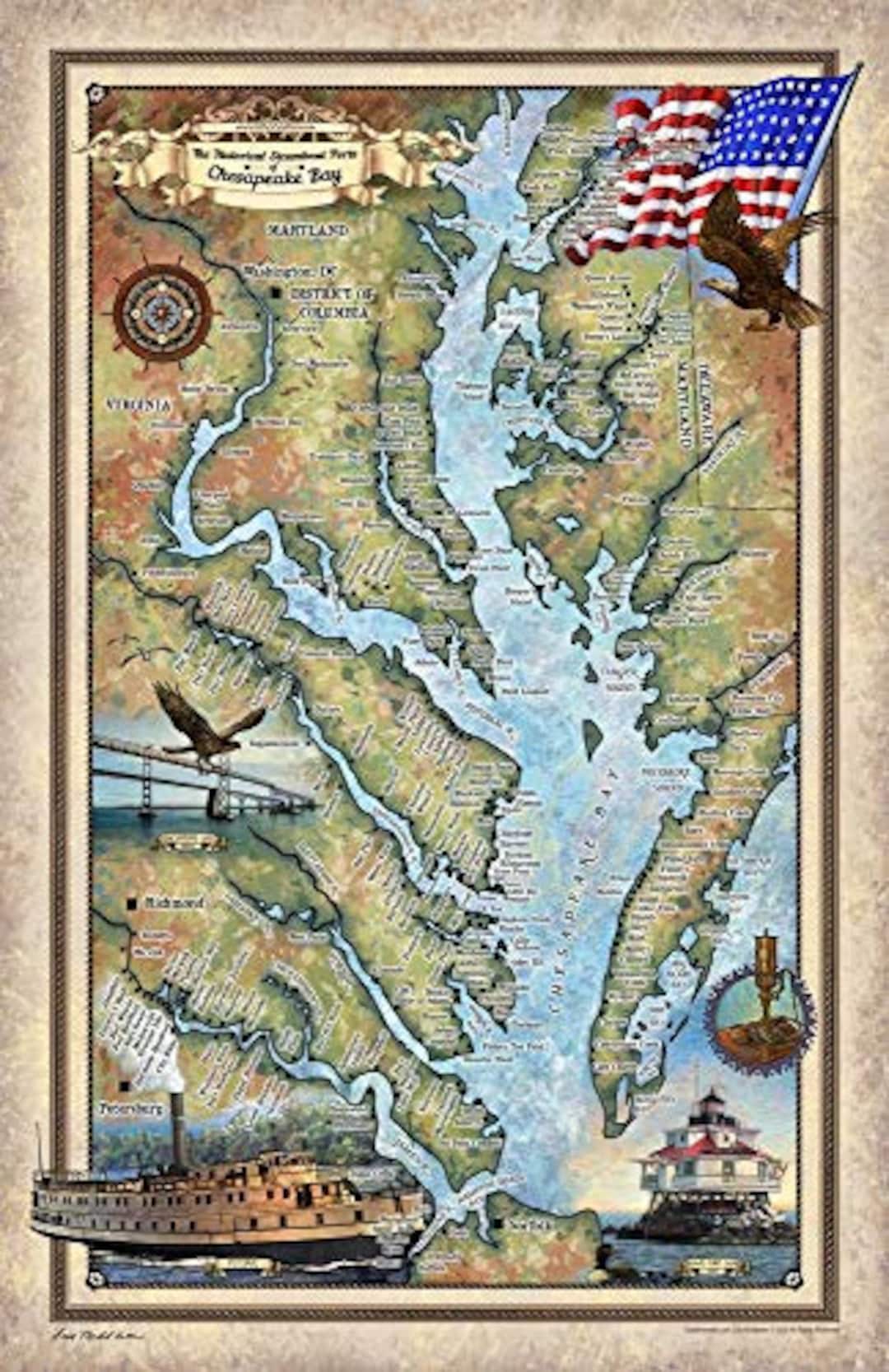 Chesapeake Bay Historic Map Art Print Poster Vintage Wall Great Home ...