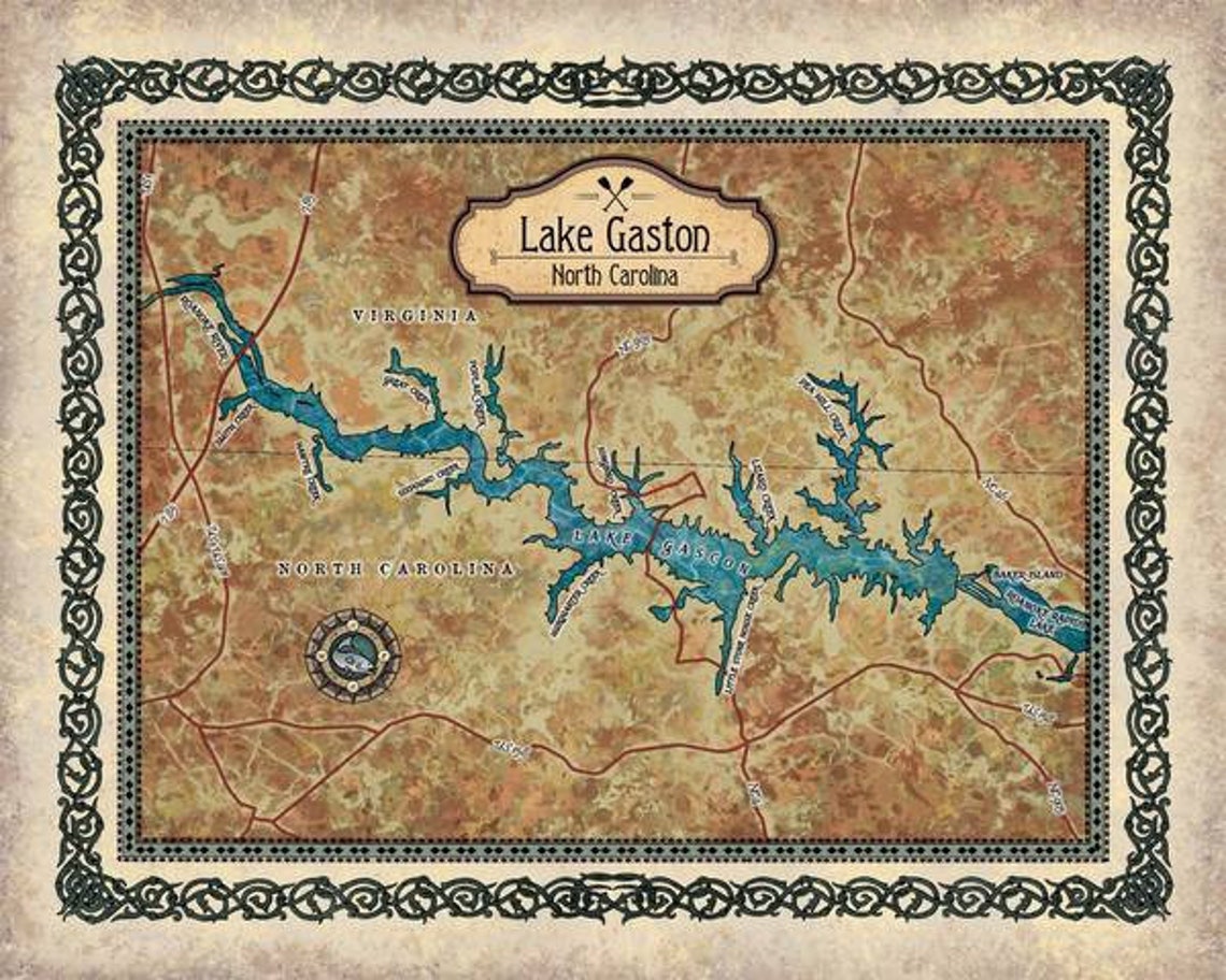 Lake Gaston, Lake Gaston Map, Lake Gaston NC, Lake Gaston Wall Art ...