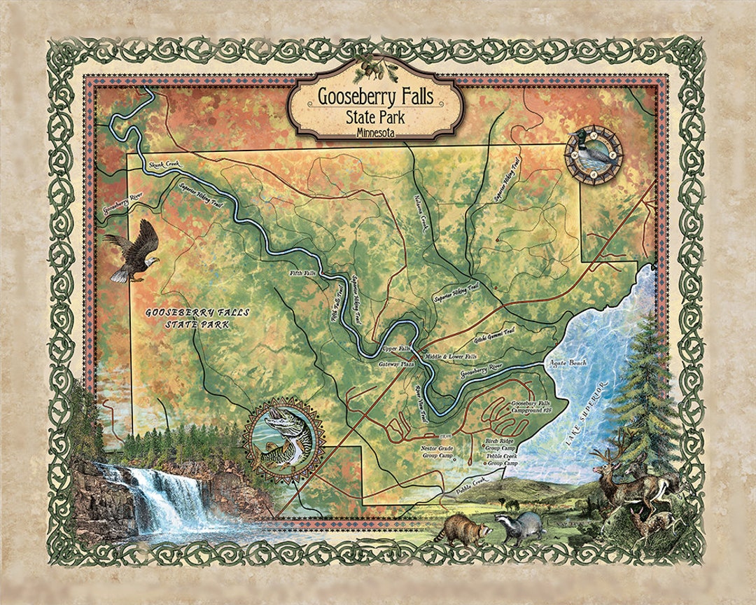 Gooseberry Falls State Park Minnesota Antique Map Art Blanket Throw ...