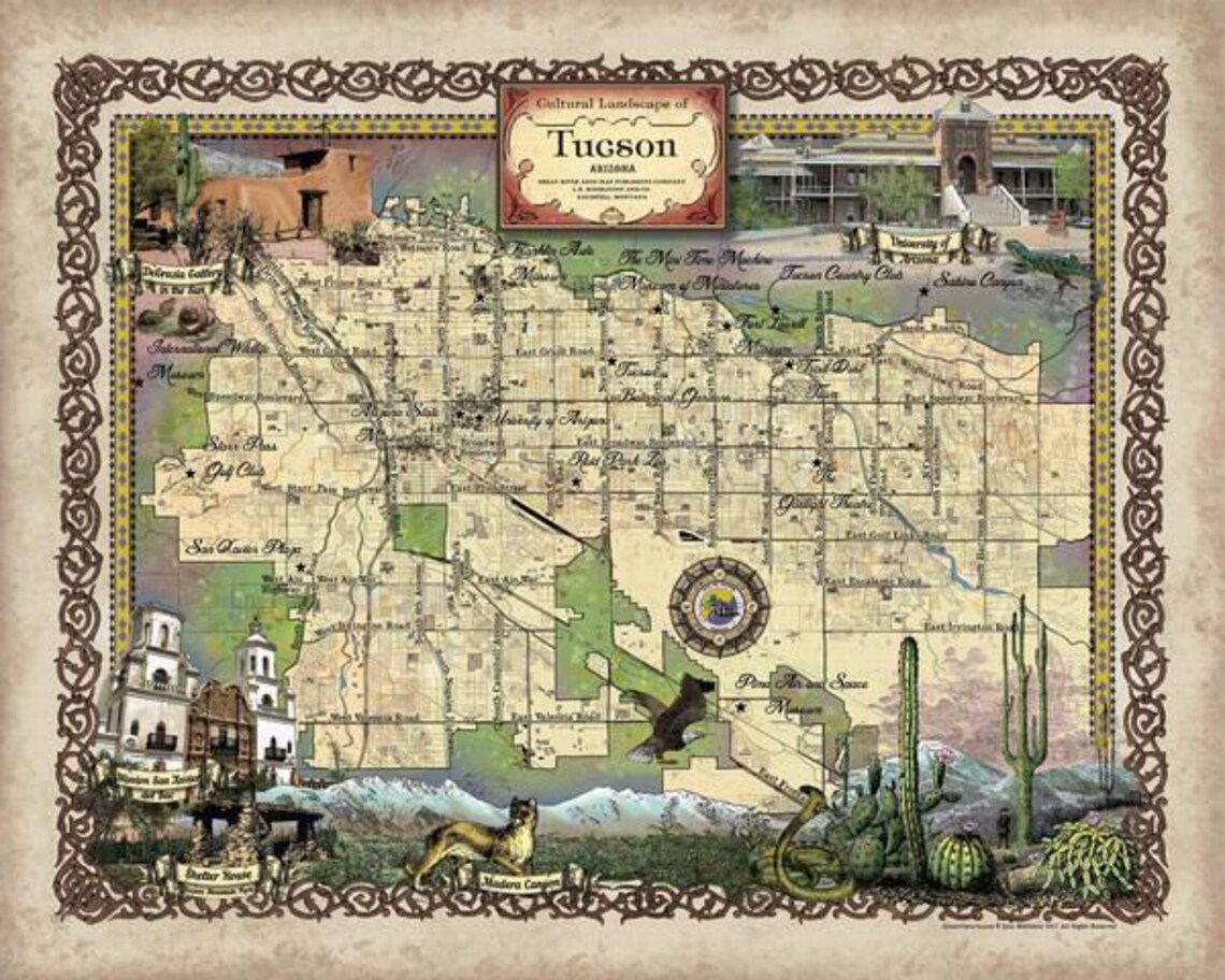 Tucson TUCSON MAP Tucson Poster Tucson Gift Southwestern - Etsy