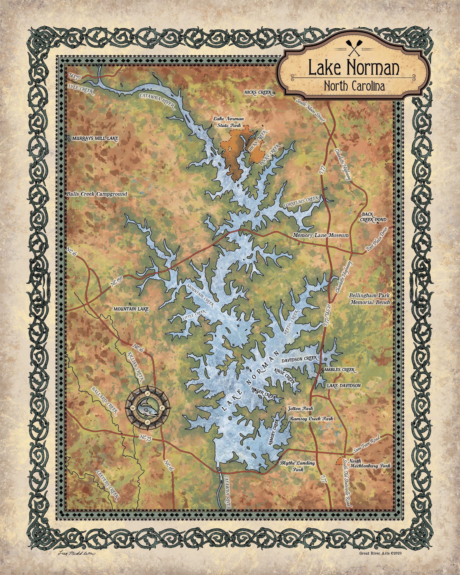 Lake Norman Lake Norman Map Lake Norman North Carolina Lake - Etsy