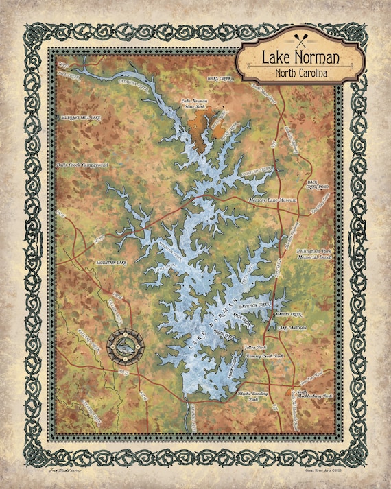Lake Norman Lake Norman Map Lake Norman North Carolina Lake - Etsy