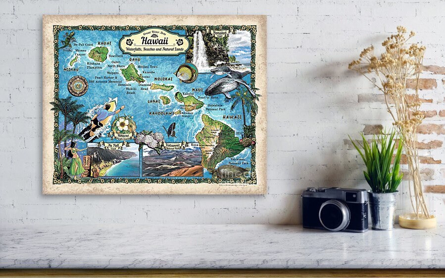 Hawaii Gift Surfing Gift Beach House Gift Hawaii Map - Etsy