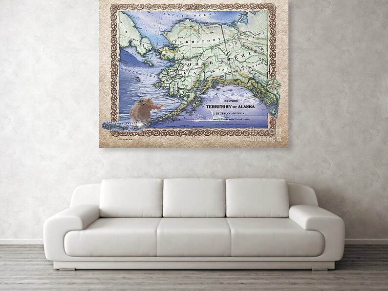 Alaska Map, Alaska Art, Alaska Wall Art, Old World Decor, Map Art ...