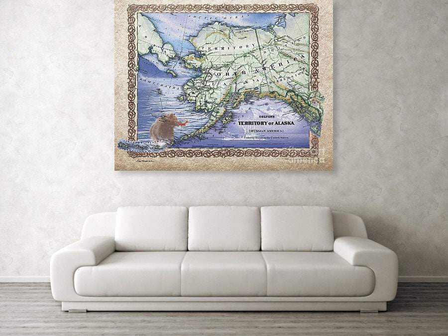 Alaska Map, Alaska Art, Alaska Wall Art, Old World Decor, Map Art ...