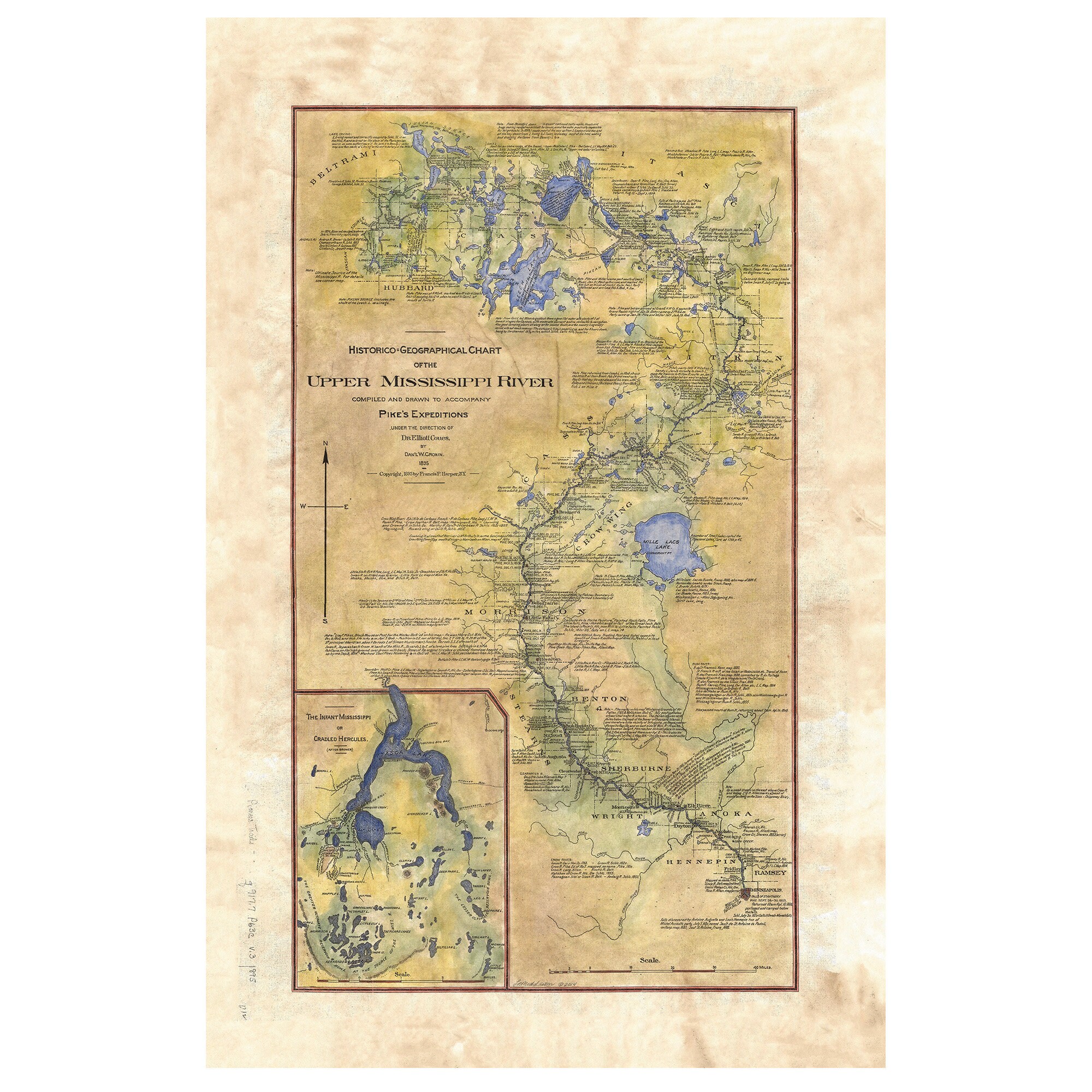 Upper Mississippi River Map Art Print Poster Souvenir Artwork Vintage ...