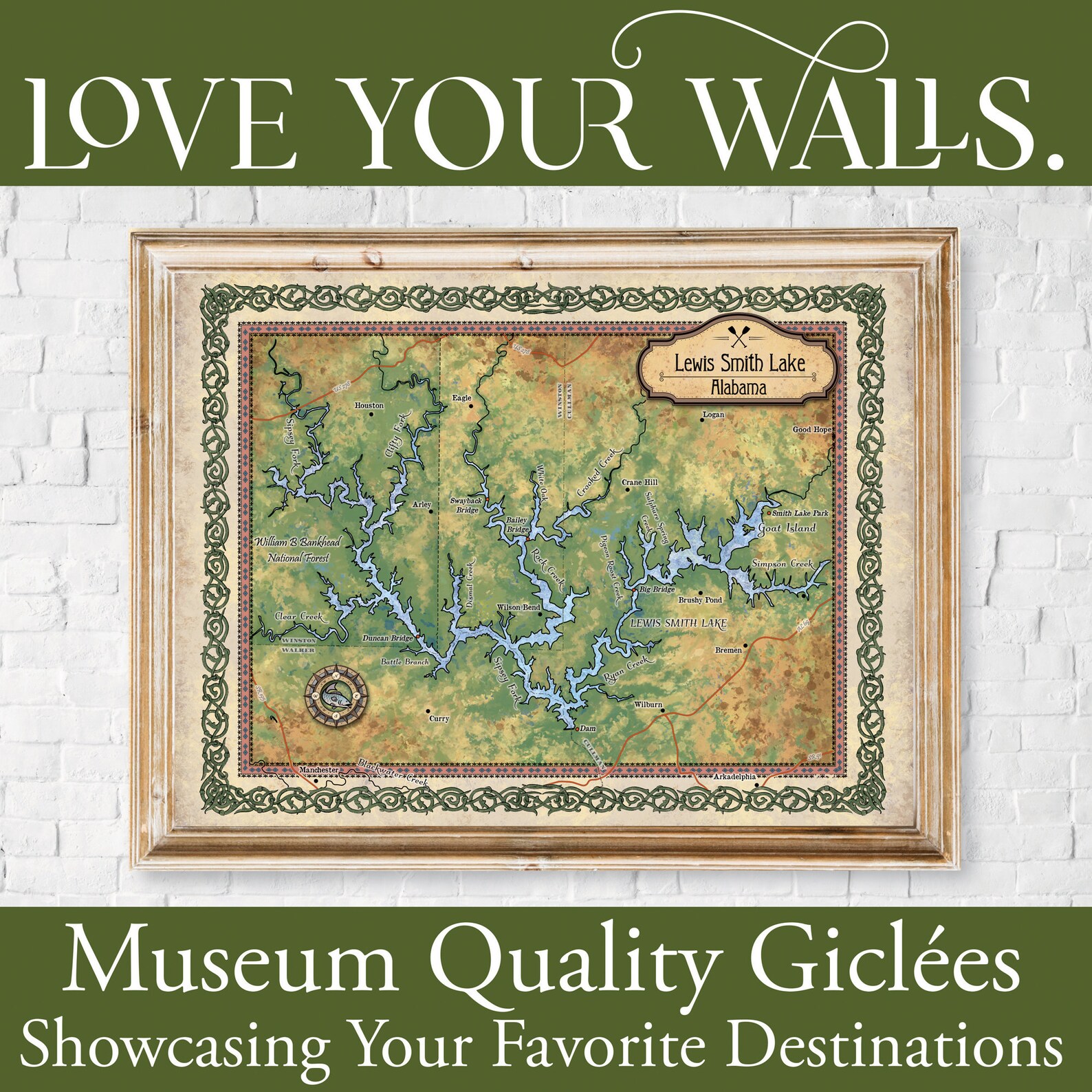 Lewis Smith Lake Alabama Map Art Print Poster Vintage Style - Etsy