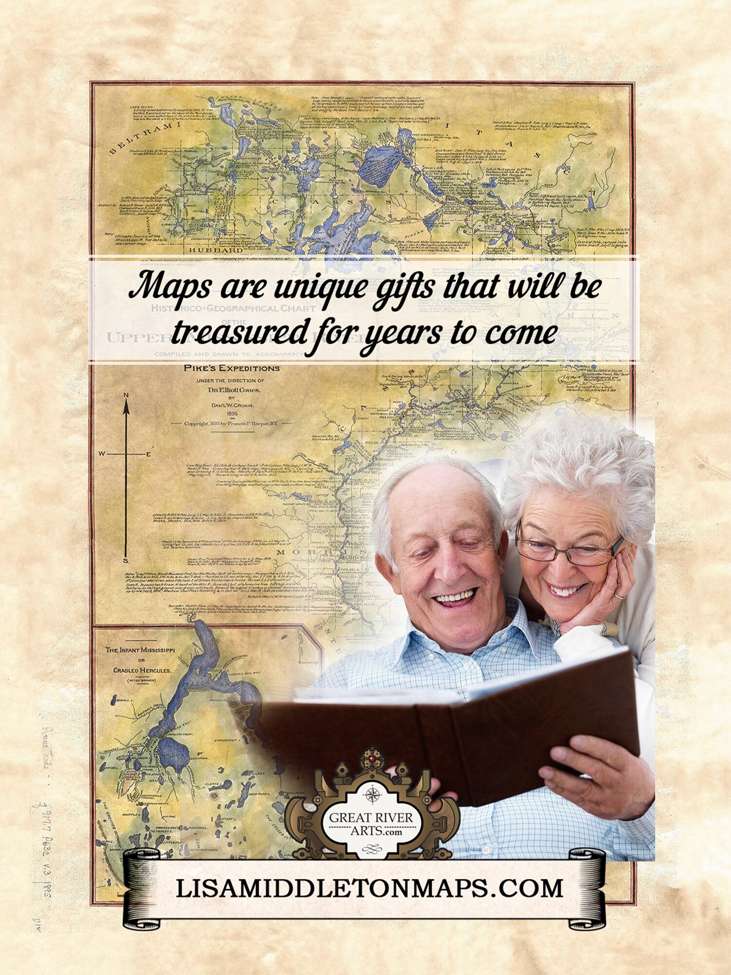 Upper Mississippi River Map Art Print Poster Souvenir Artwork Vintage ...