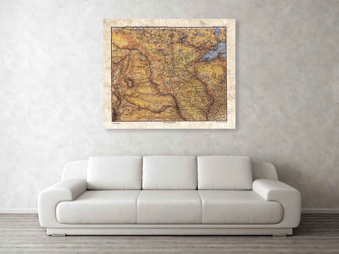 Map of Minnesota Map of Iowa Map of Great Plains Vintage - Etsy