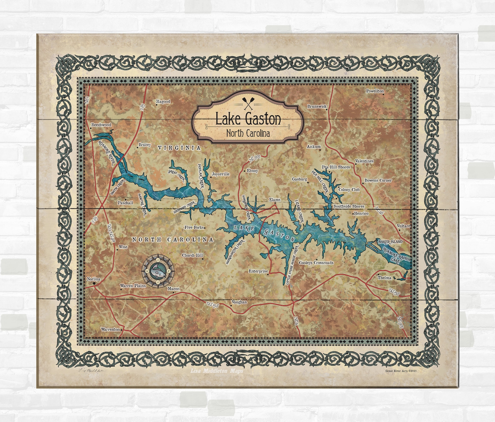 Lake Gaston Map North Carolina Lake House Art Lake Map Art Map - Etsy