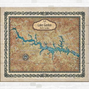 Lake Gaston Map North Carolina Lake House Art Lake Map Art Map Art on ...