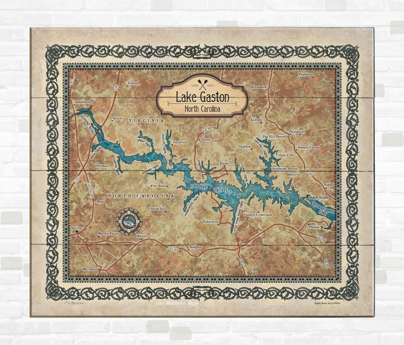 Lake Gaston Map North Carolina Lake House Art Lake Map Art Map - Etsy