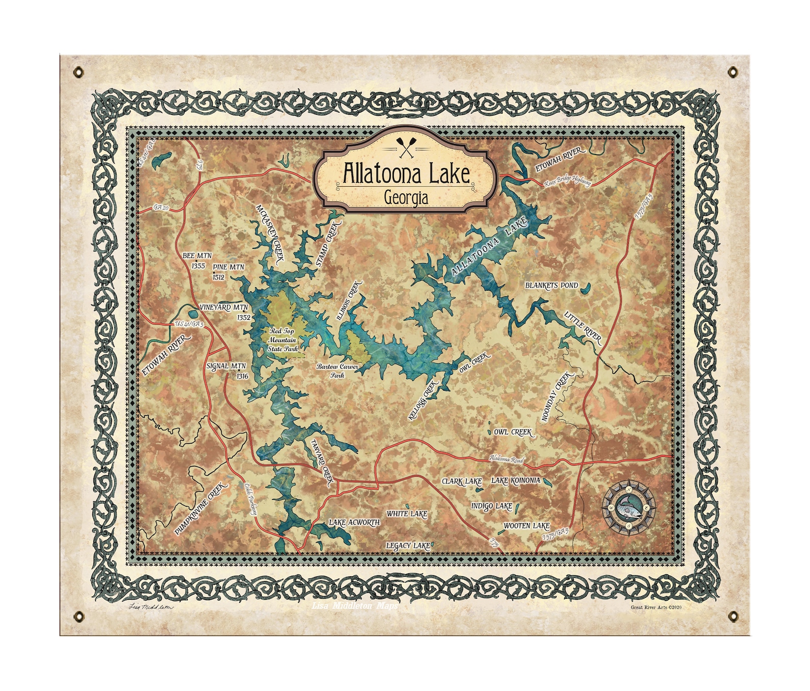 Lake Allatoona Georgia Lake Map Art Map Art on Wood or Metal - Etsy