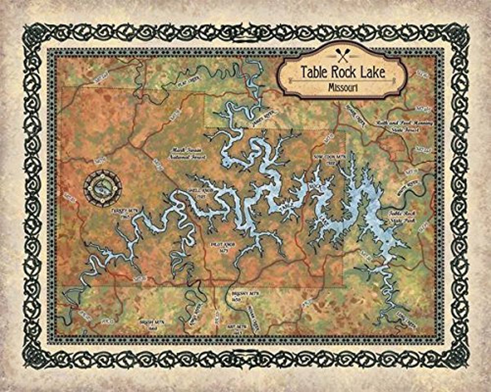 Table Rock Lake, Table Rock Lake Art, Table Rock Lake Map, Map Table ...
