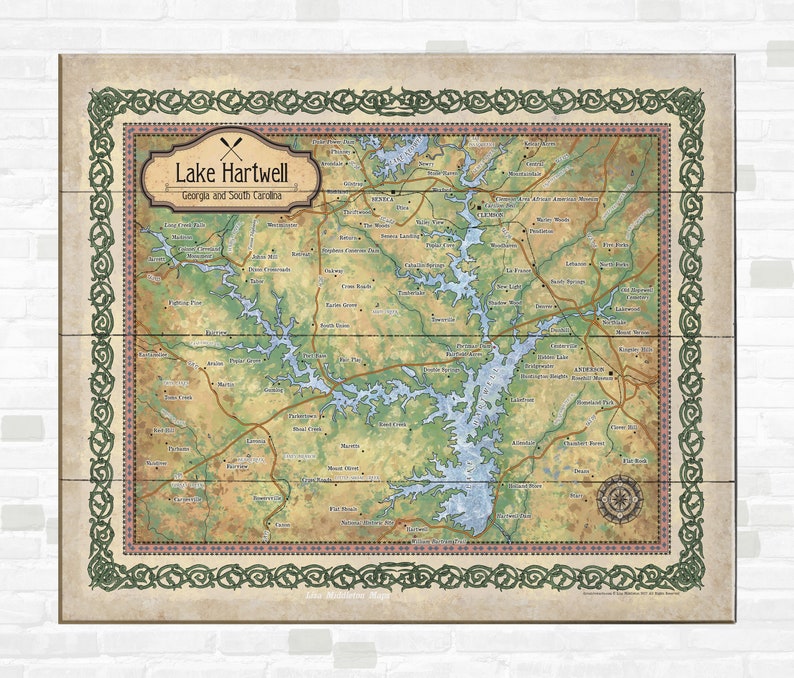 Lake Hartwell Georgia Lake Map Art Map Art on Wood or Metal for Lake ...