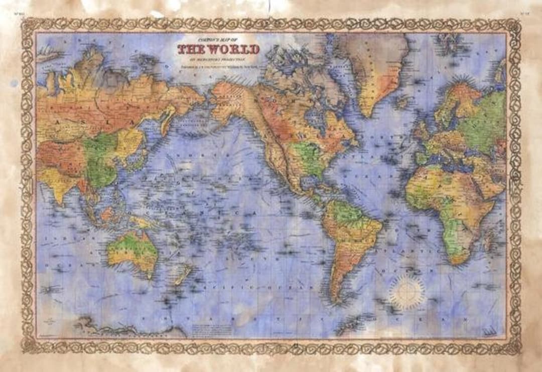 World Vintage Map Art Poster Print Vintage Style Inspirational Wall Art ...