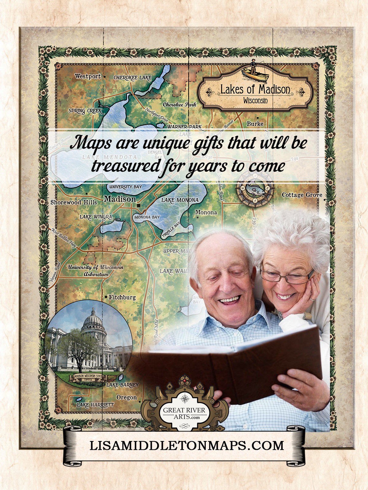 Lakes of Madison Wisconsin Lake Map Art Map Art on Wood or Metal for ...