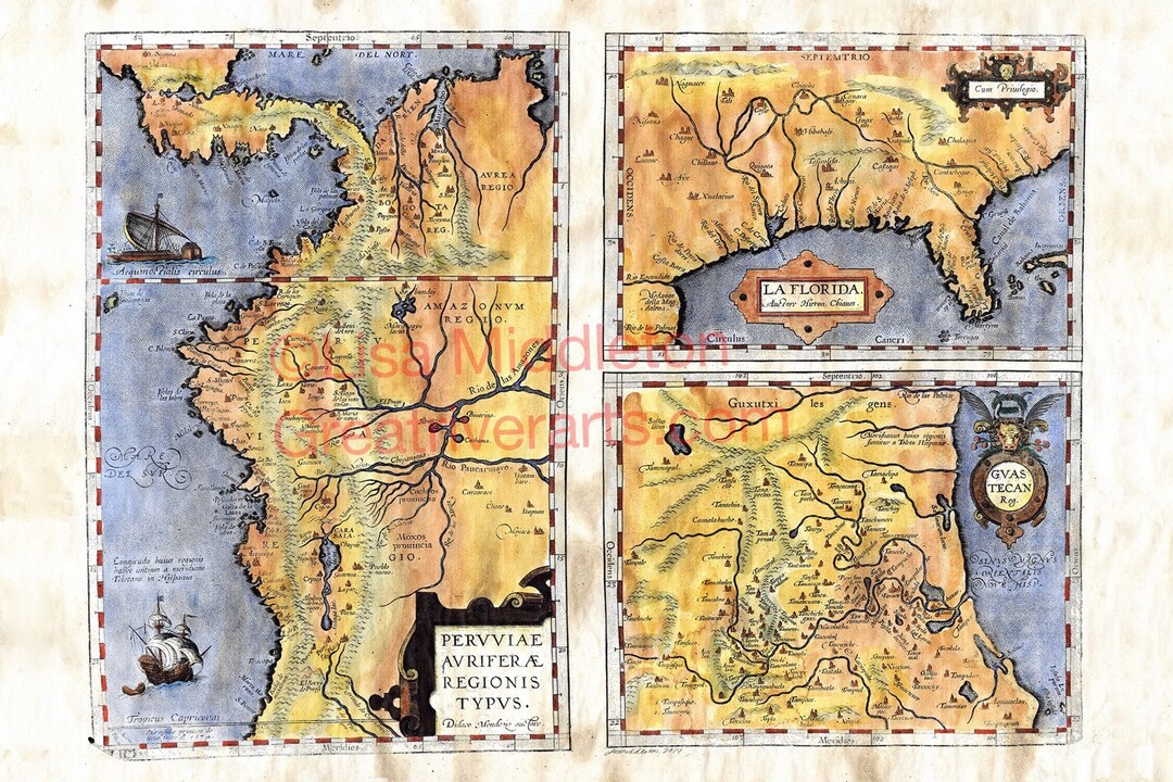 64 Florida: Ortelius's Map of the Southeast US 1570 Vintage Map,vintage ...