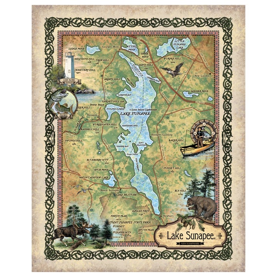 Lake Sunapee New Hampshire Historic Map Art Print Poster - Etsy