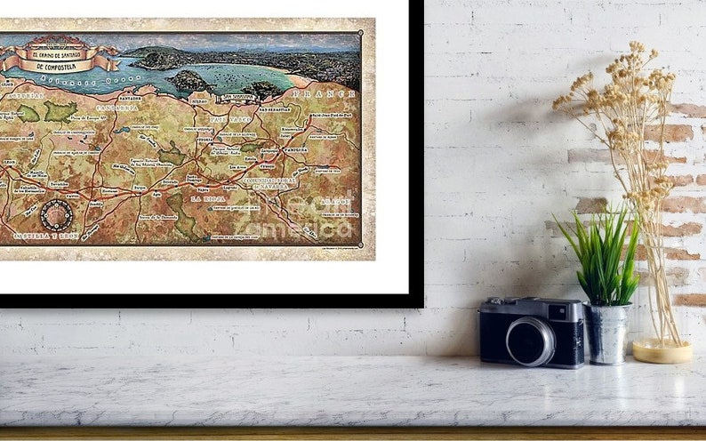 El Camino De Santiago De Compostela Vintage Map Art Poster - Etsy
