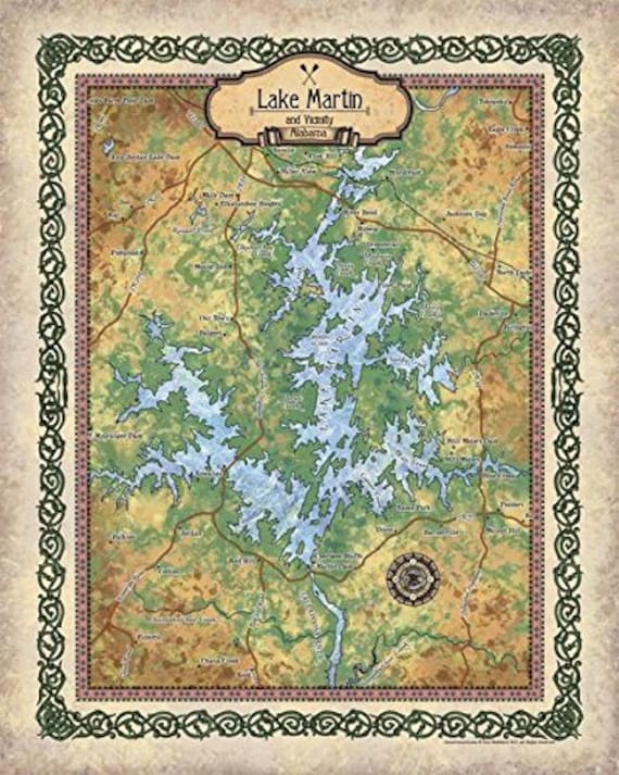 Lake Martin Map Lake Martin AL Gift Lake Map Print Alabama - Etsy