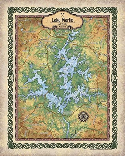 Lake Martin Map, Lake Martin AL Gift, Lake Map Print, Alabama Map ...