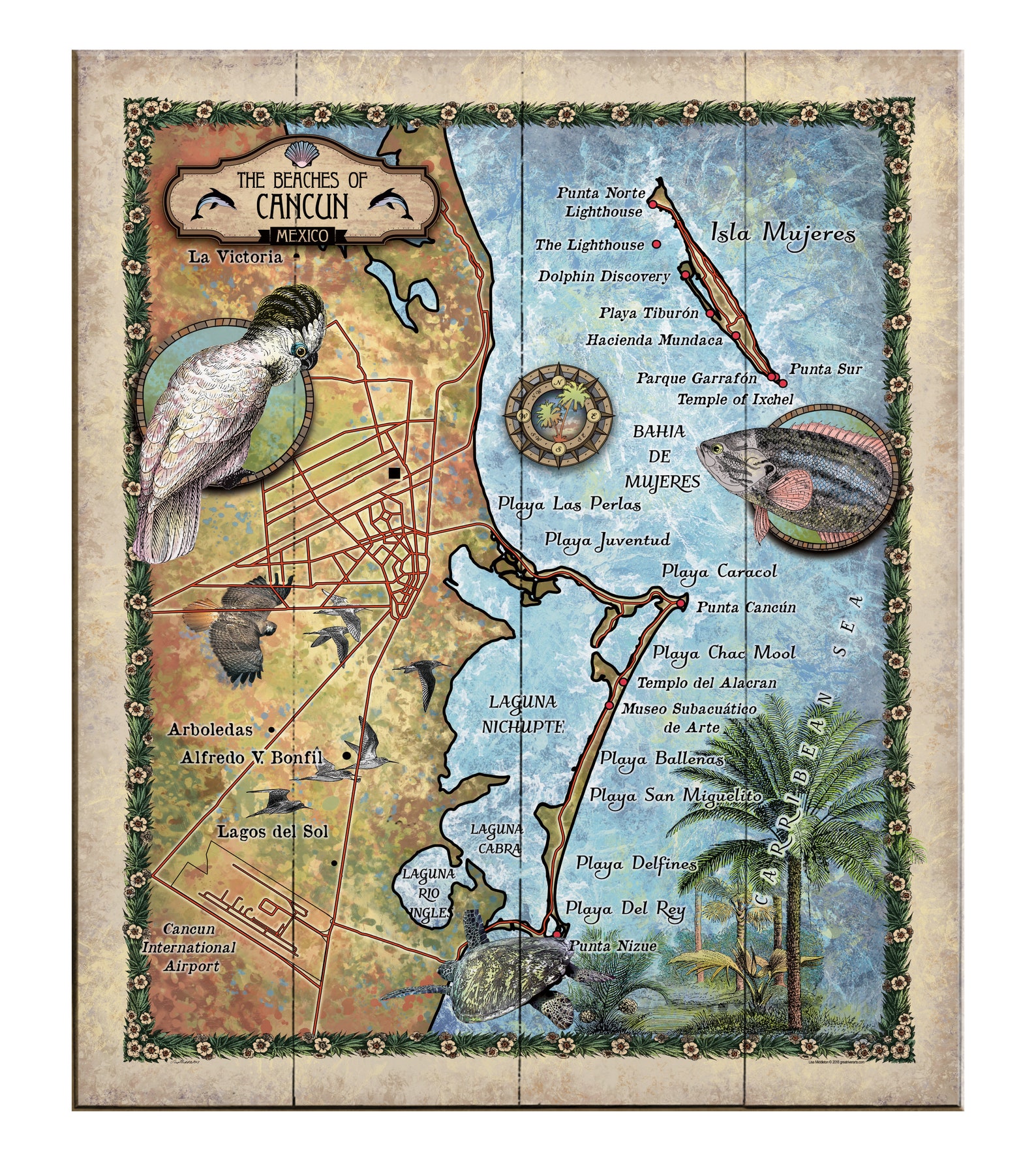 Cancun Mexico Vintage Stye Map Art on Wood or Metal for Lake | Etsy