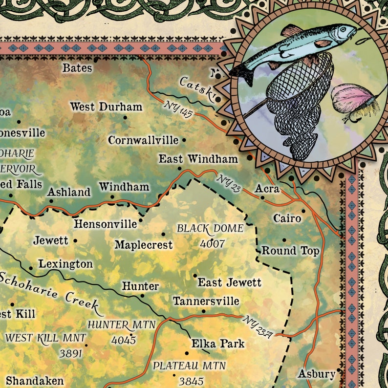 Great River Arts Catskill Mountains Historic Map Reproduction Artwork ...