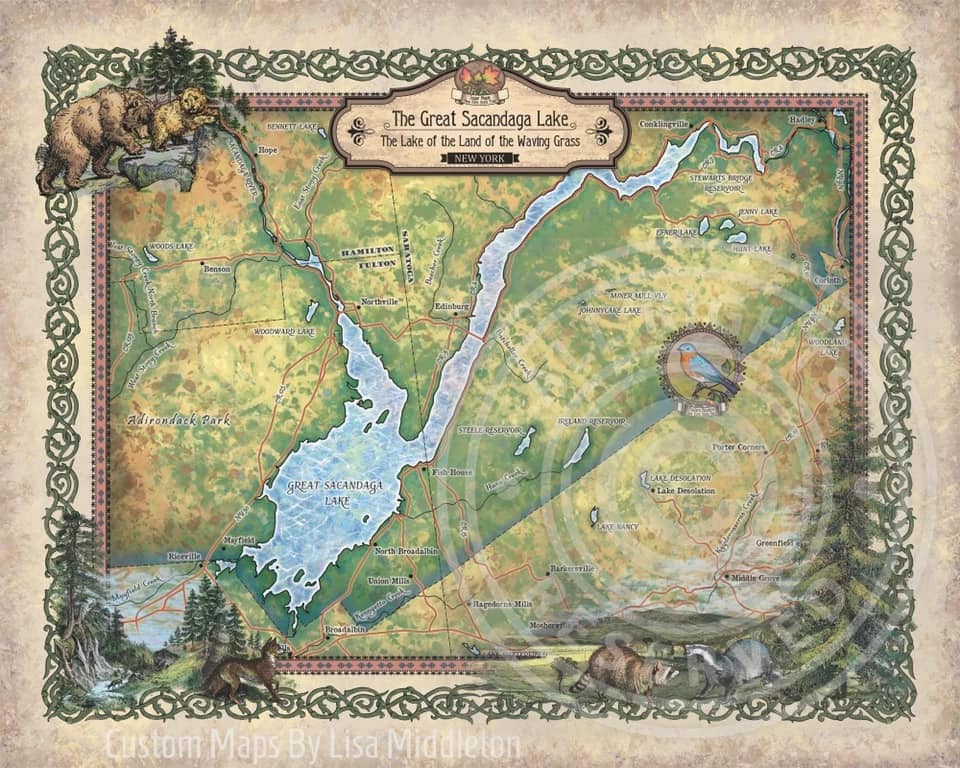 Sacandaga Lake, Sacandaga Lake Map, New York Lake Map Print, New York ...