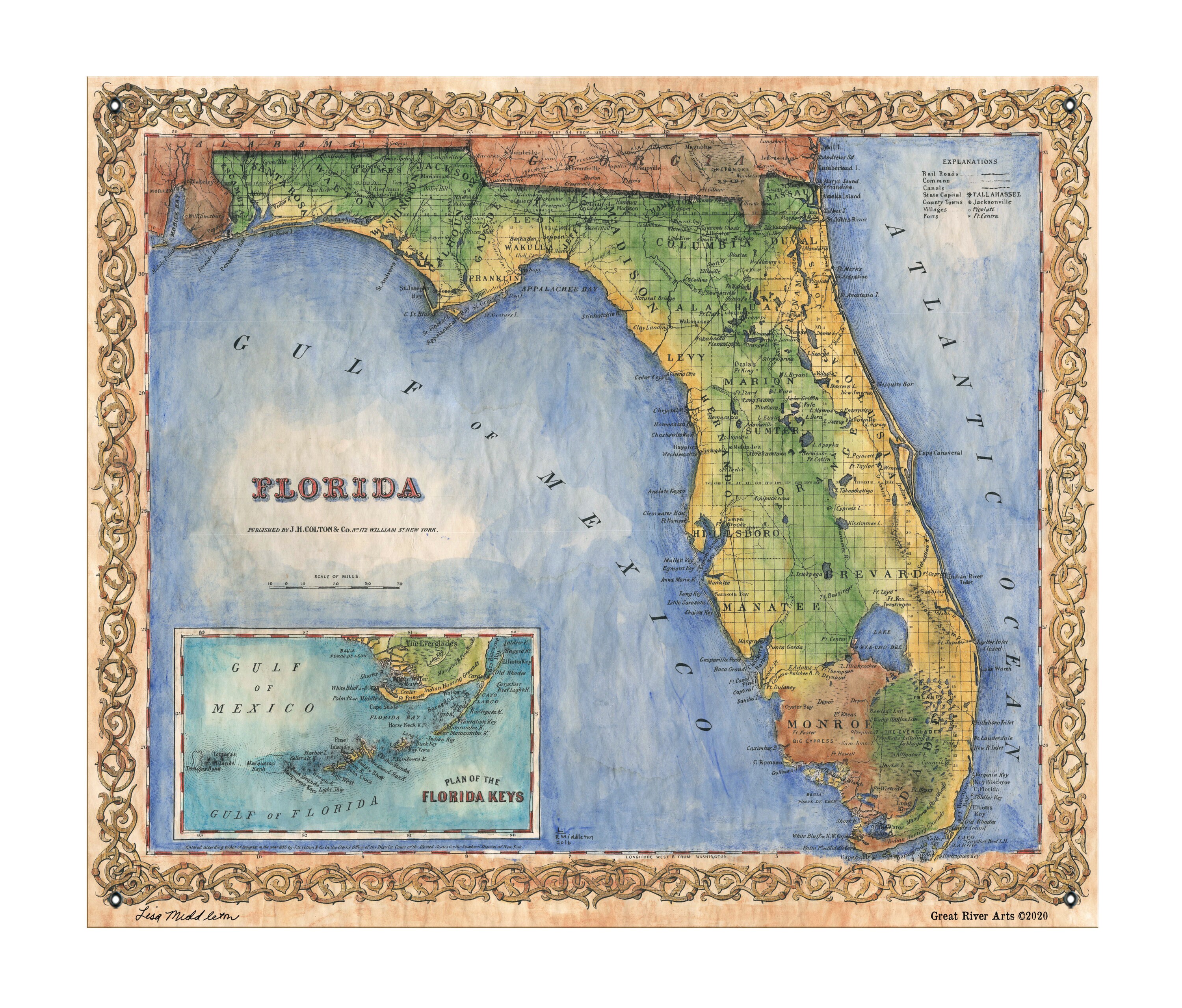 Florida Colton Historic Vintage Florida Map Map Art on Wood or Metal ...