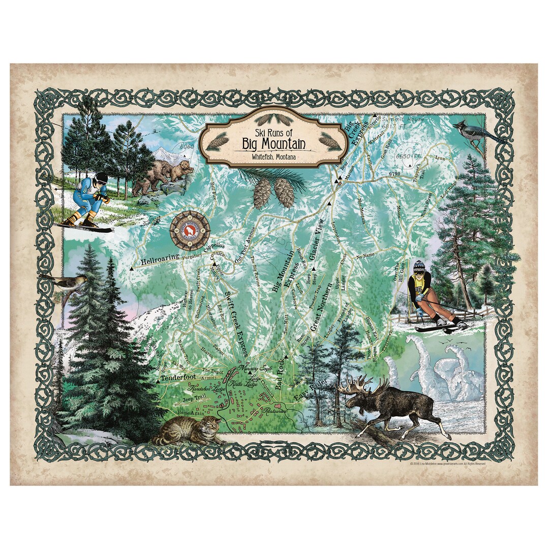 Big Mountain Ski Runs Map Art Print Poster Souvenir Artwork Vintage ...