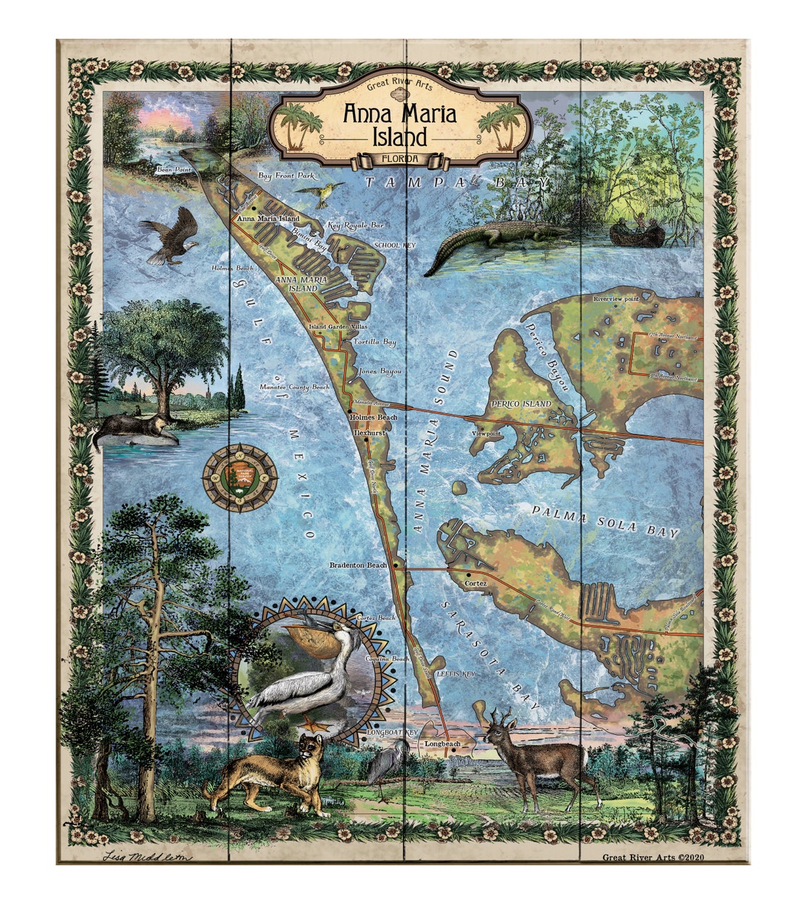 Anna Maria Key Florida Florida Map Map Art on Wood or Metal for Lake ...