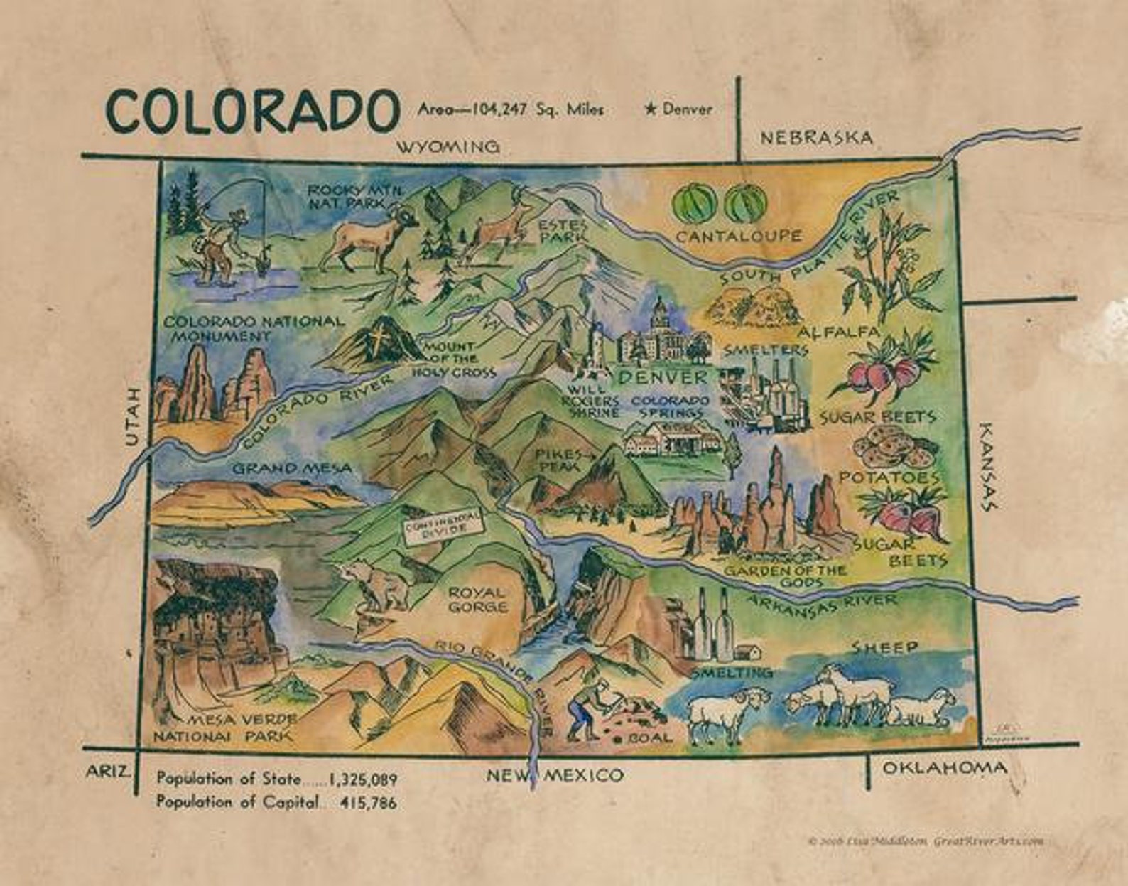 154 Kid's Map of Colorado 11x17 Vintage Historic - Etsy