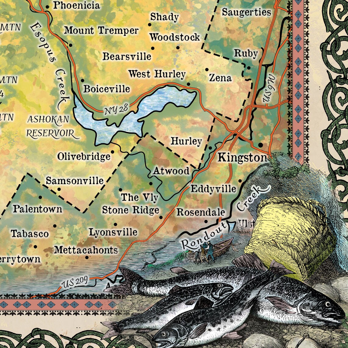 Great River Arts Catskill Mountains Historic Map Reproduction - Etsy