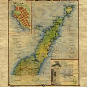 Door County, Door County Map, Door County Art, Lighthouse Art, Great ...