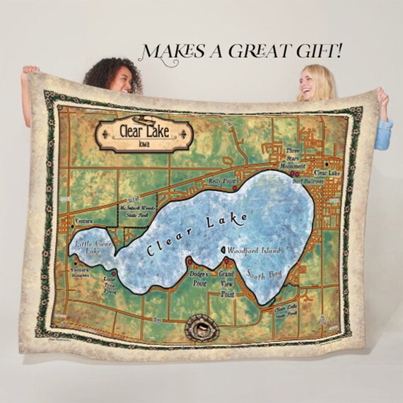 Clear Lake Custom Iowa Map Custom Map Art Blanket Double | Etsy